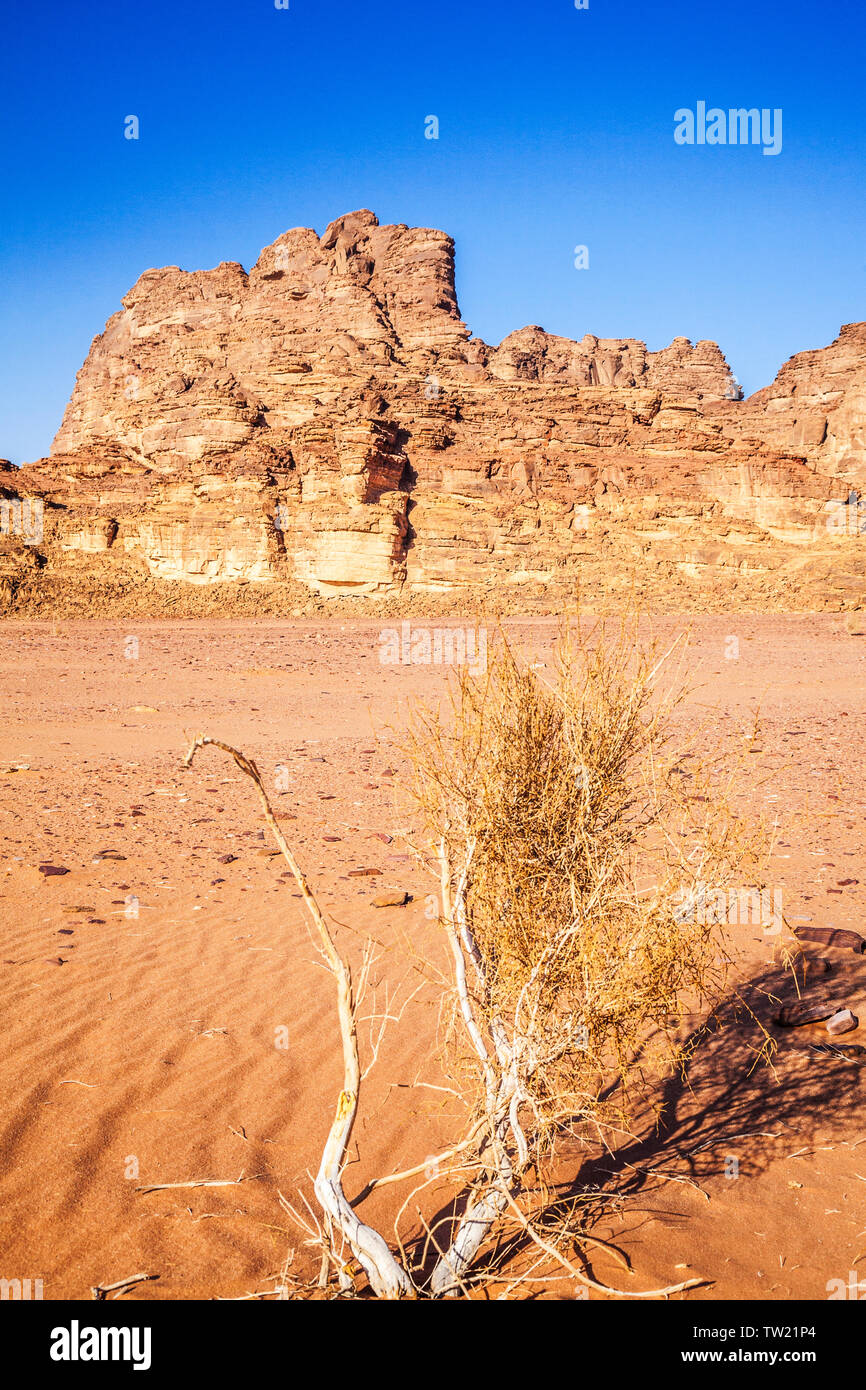 Rock formations in the Jordanian desert at Wadi Rum or Valley of the ...