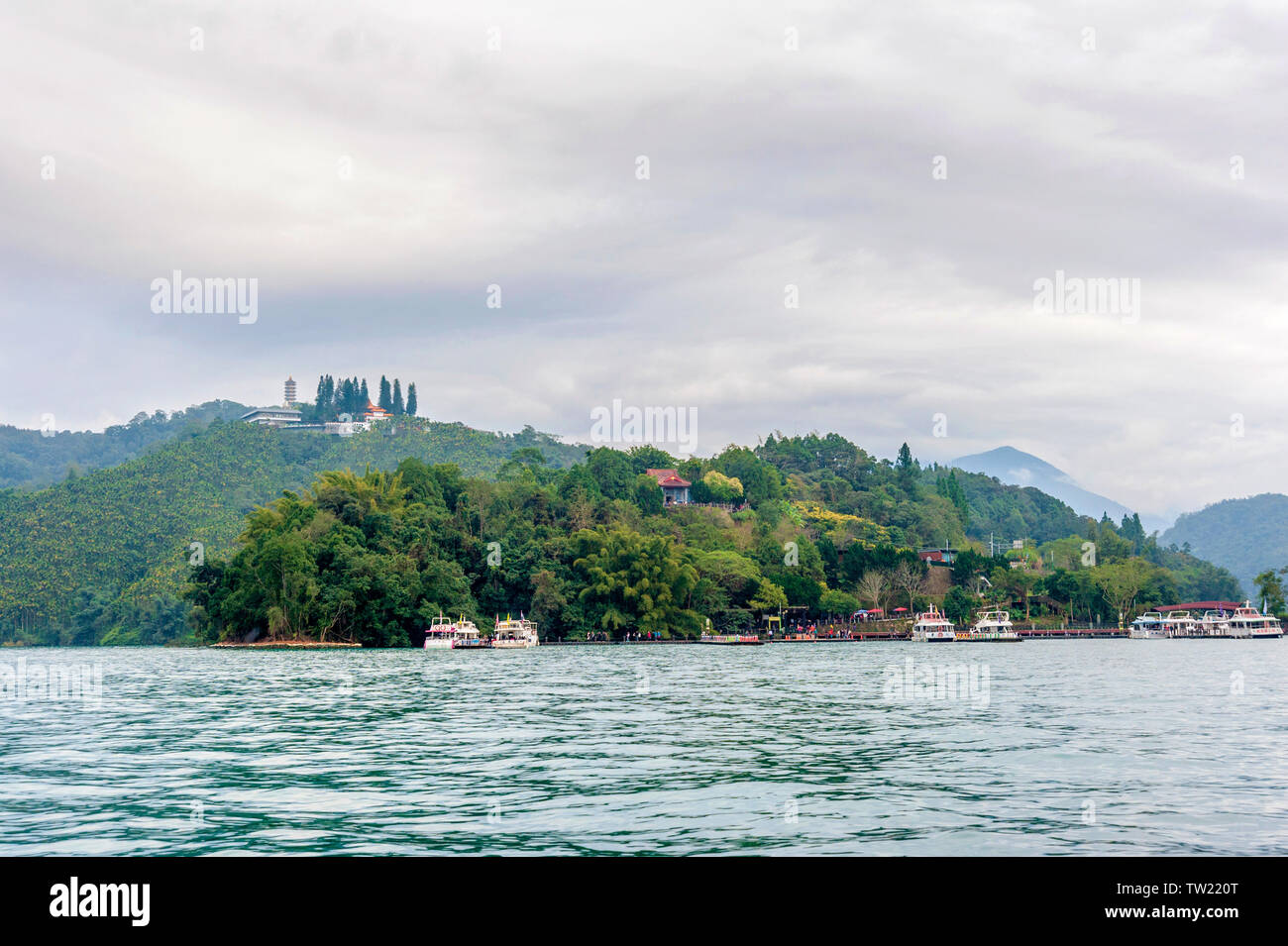 Riyue tan and nan tou lake water and cien tower hi-res stock ...