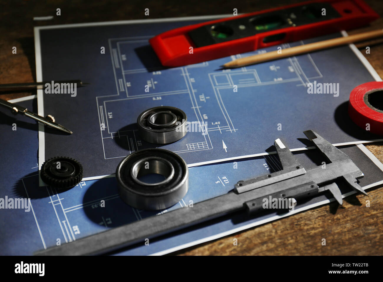 Different kinds of engineering tools and construction drawings on ...