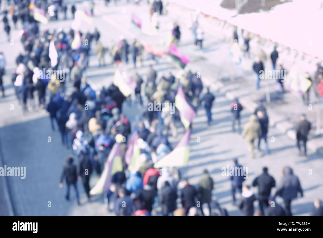 Crowd of people walking on busy city street, blurred view Stock Photo ...