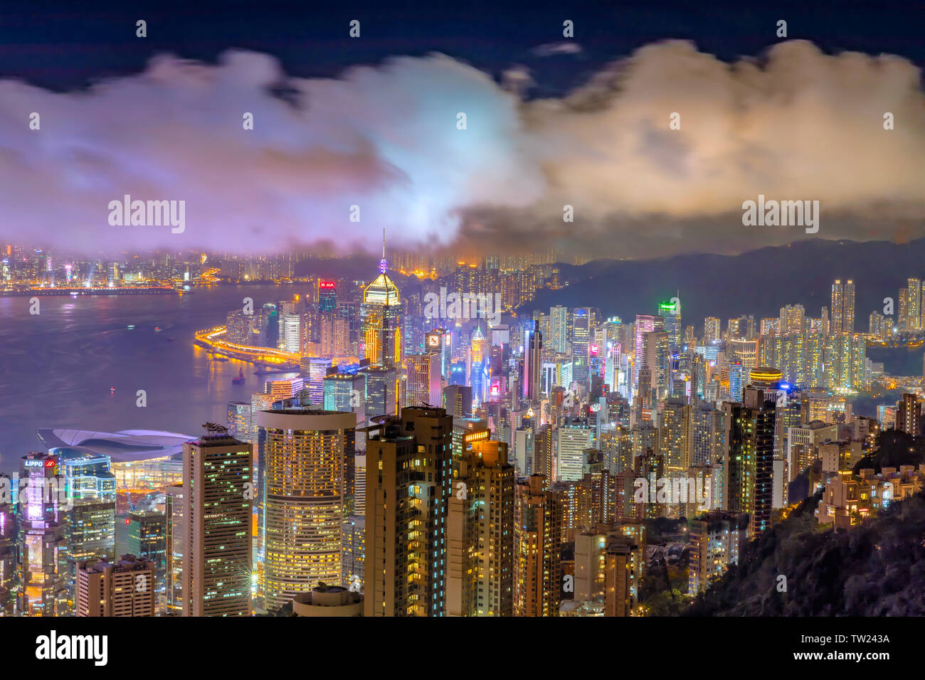 Taiping Peak overlooks the night view of Hong Kong Stock Photo - Alamy