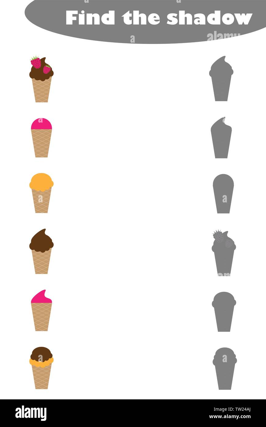 Find the shadow, game with ice cream in waffle cone for children in ...