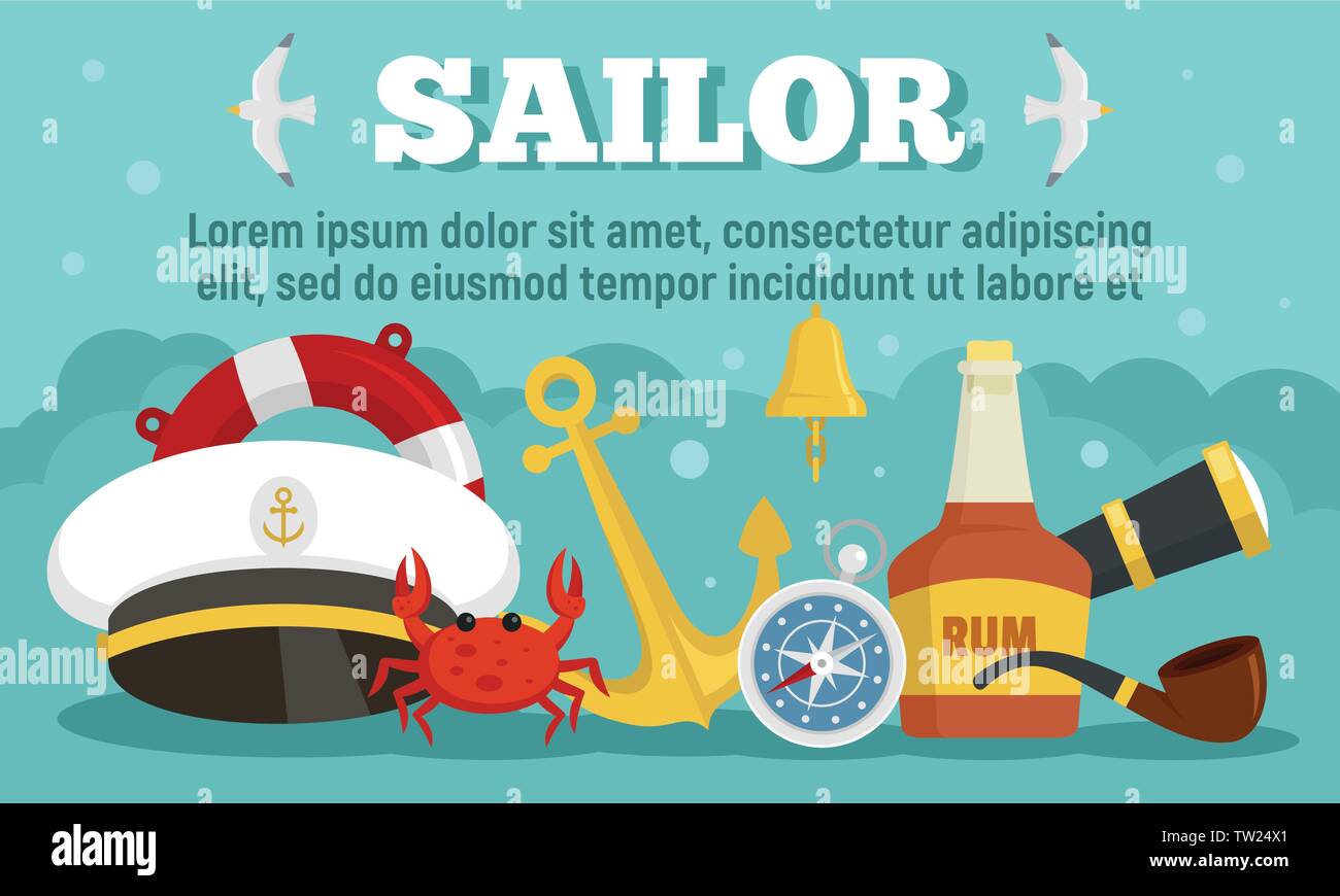 Sailor concept banner. Flat illustration of sailor vector concept ...