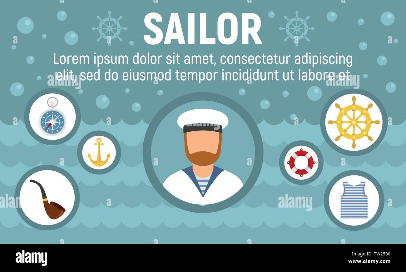 Marine sailor concept banner. Flat illustration of marine sailor vector ...