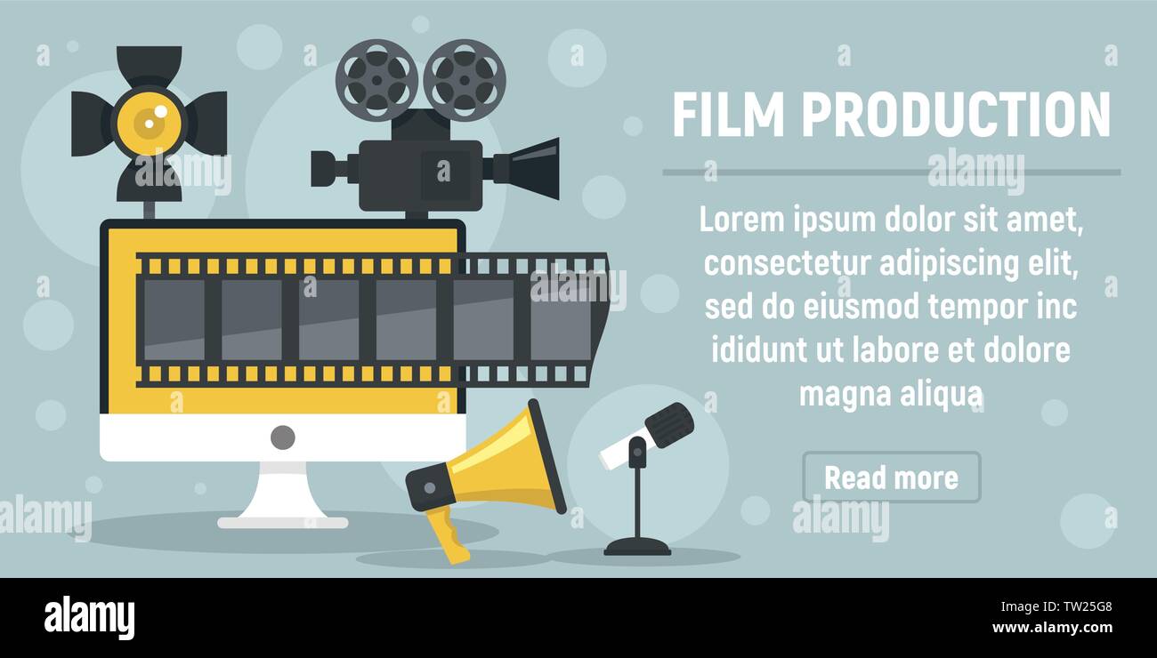 New film production concept banner. Flat illustration of new film ...