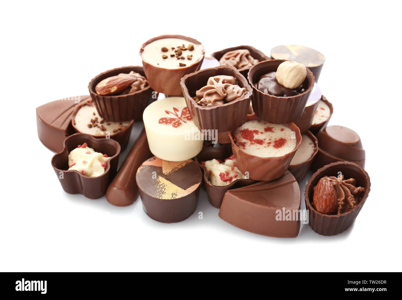 Delicious chocolate candies, isolated on white Stock Photo - Alamy