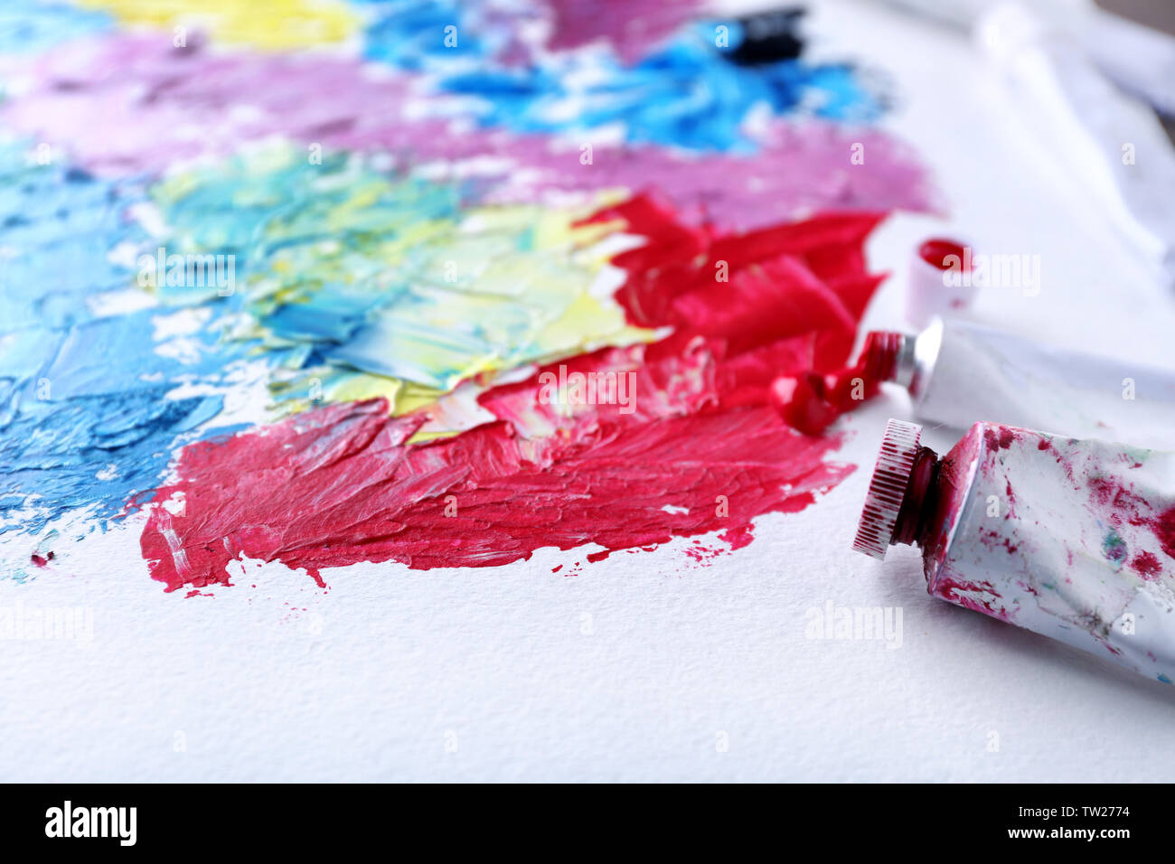 Used tube of oil paints and created picture, closeup Stock Photo - Alamy