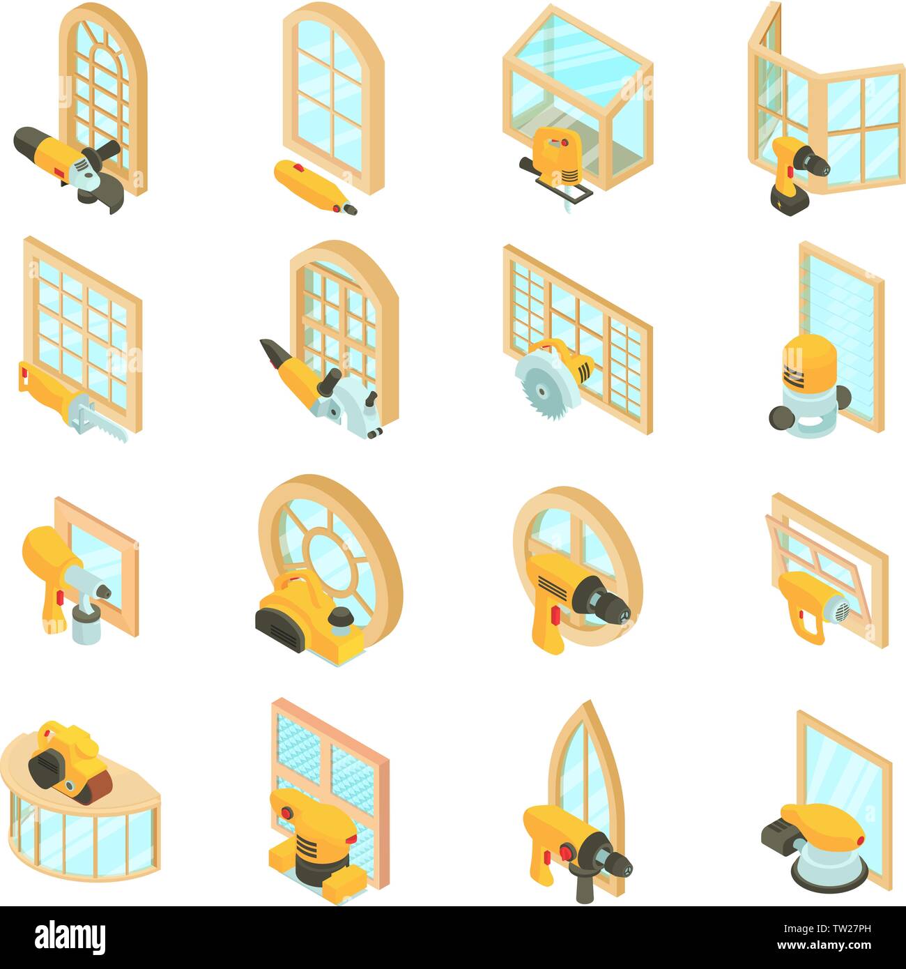 Finishing icons set, isometric style Stock Vector Image & Art - Alamy