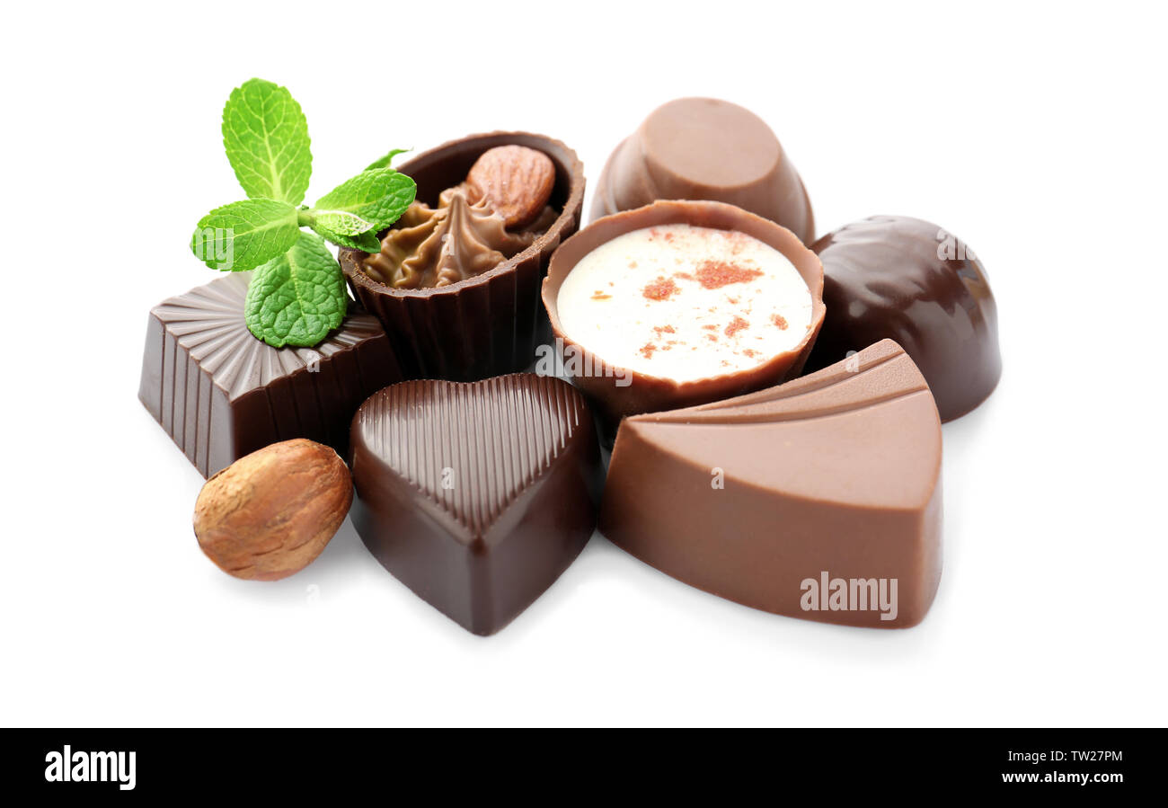 Delicious chocolate candies, isolated on white Stock Photo - Alamy