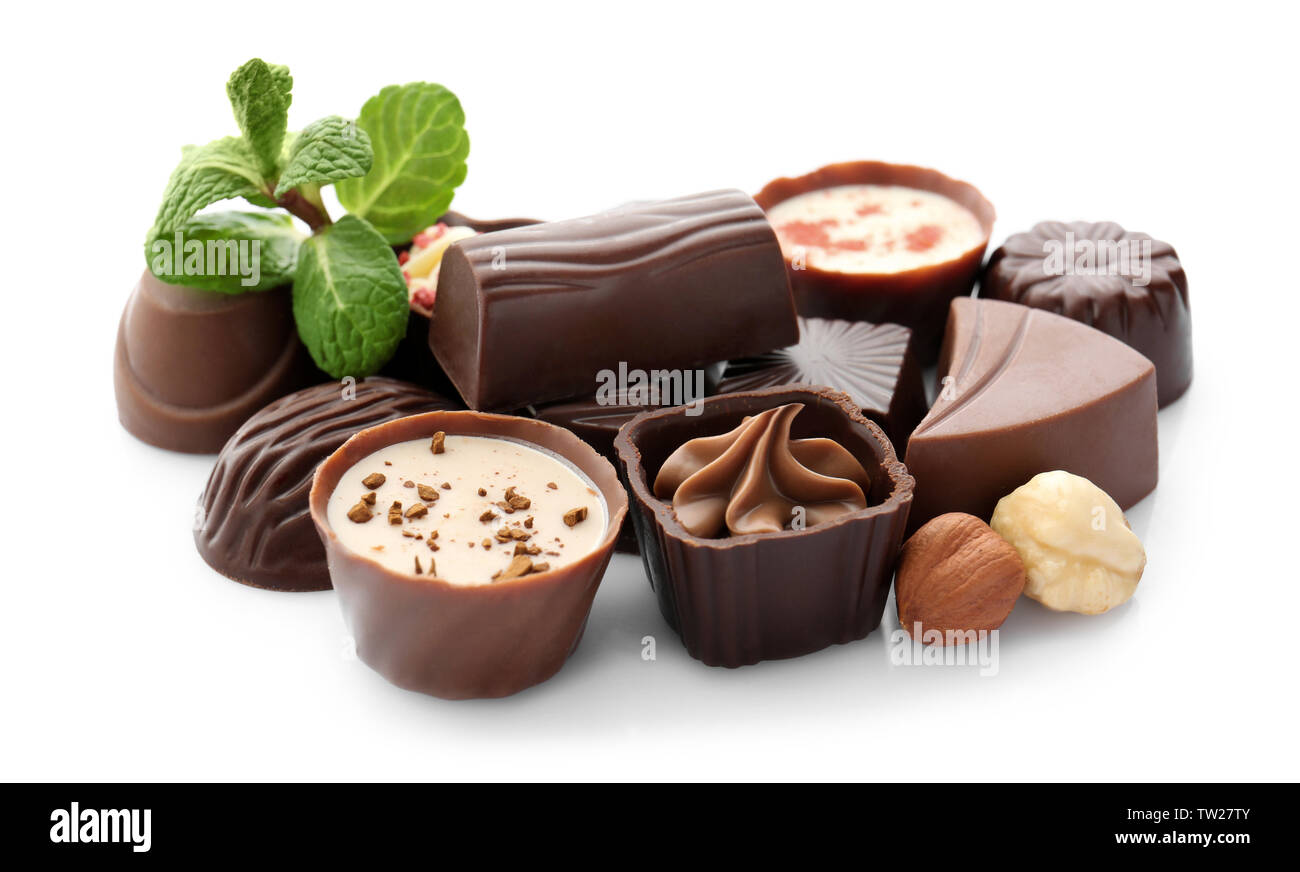 Delicious chocolate candies, isolated on white Stock Photo - Alamy