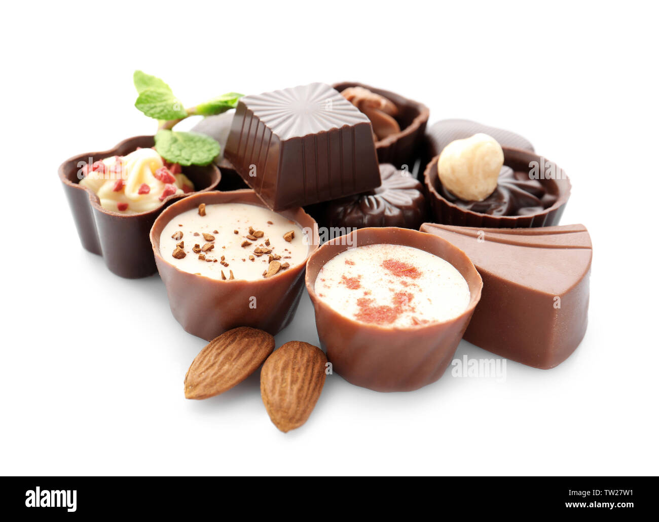 Delicious chocolate candies, isolated on white Stock Photo - Alamy