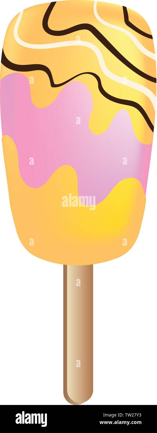 Yellow creamy pink popsicle icon. Cartoon of yellow creamy pink ...