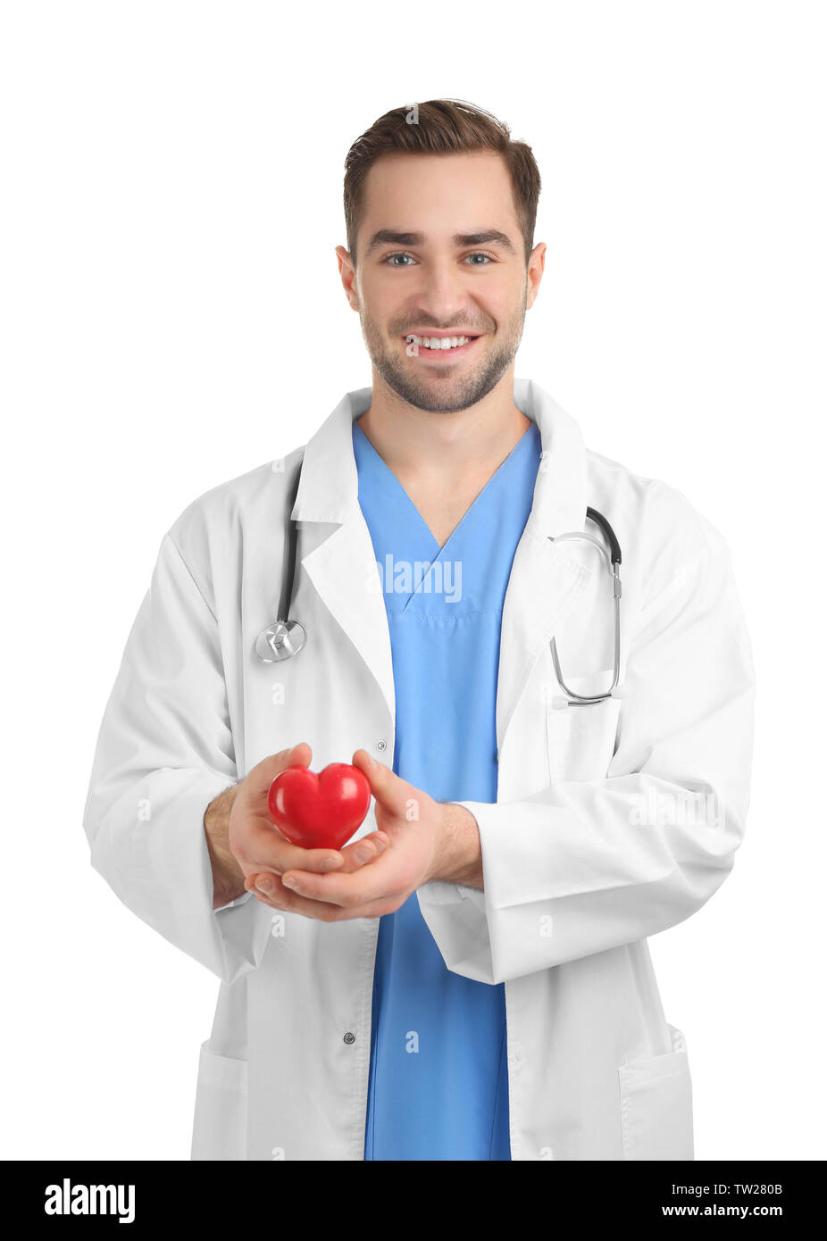 Handsome young cardiologist on white background Stock Photo - Alamy