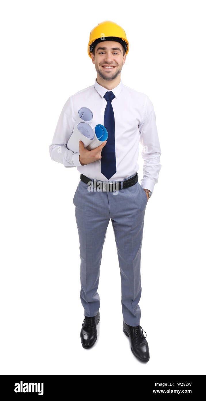 Handsome young engineer on white background Stock Photo - Alamy