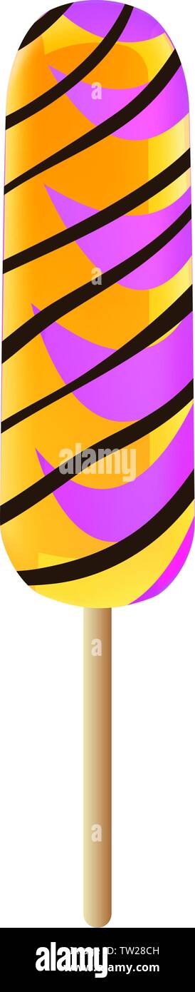 Orange pink striped popsicle icon. Cartoon of orange pink striped ...