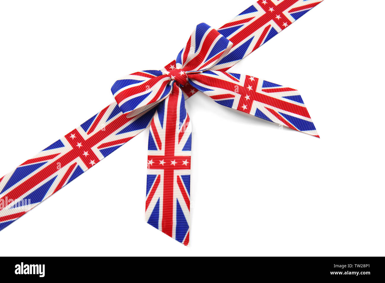 Color ribbon with British flag pattern on white background Stock Photo ...