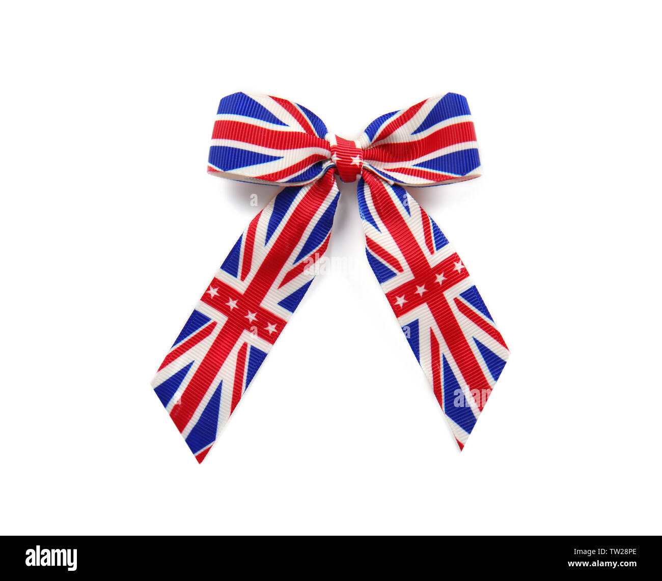 Ribbon bow with British flag pattern on white background Stock Photo ...