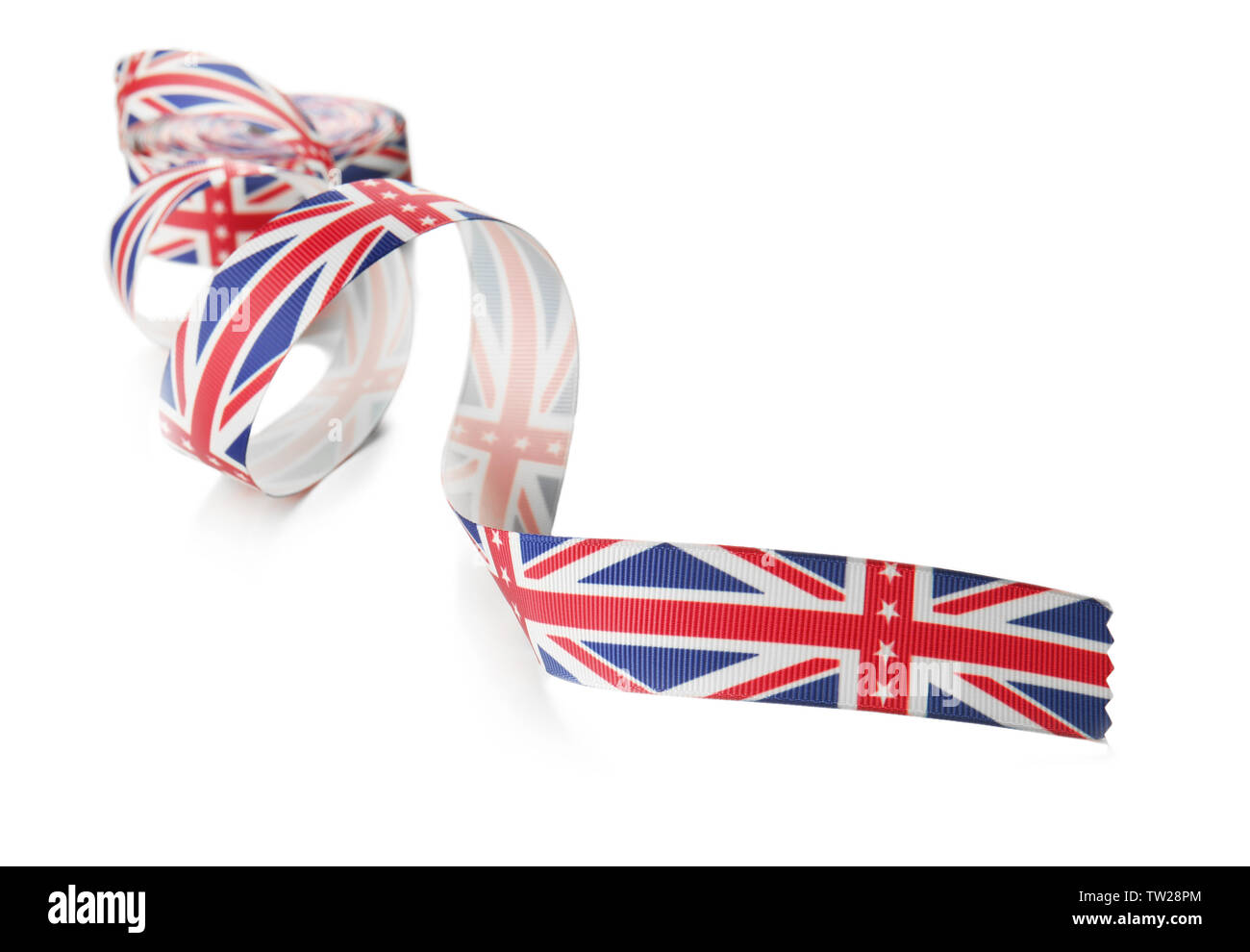 Color ribbon with British flag pattern on white background Stock Photo ...