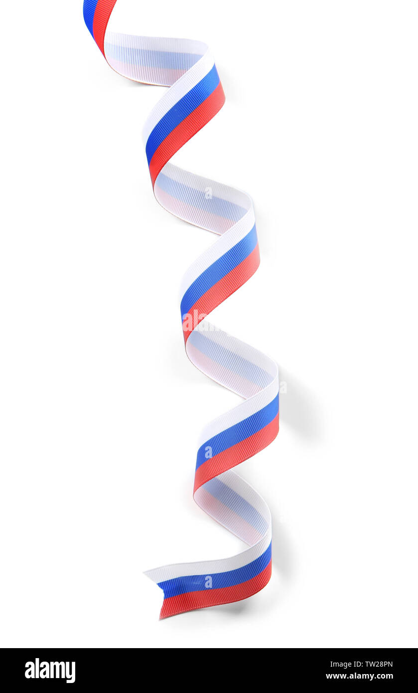 Ribbon in colors of Russian flag on white background Stock Photo - Alamy