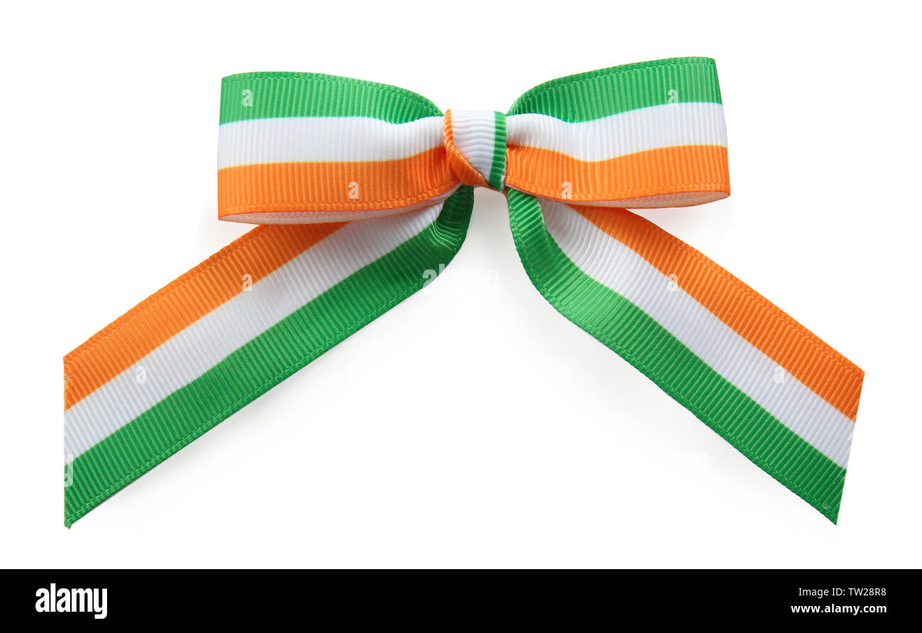 Ribbon bow in colors of Irish flag on white background Stock Photo - Alamy