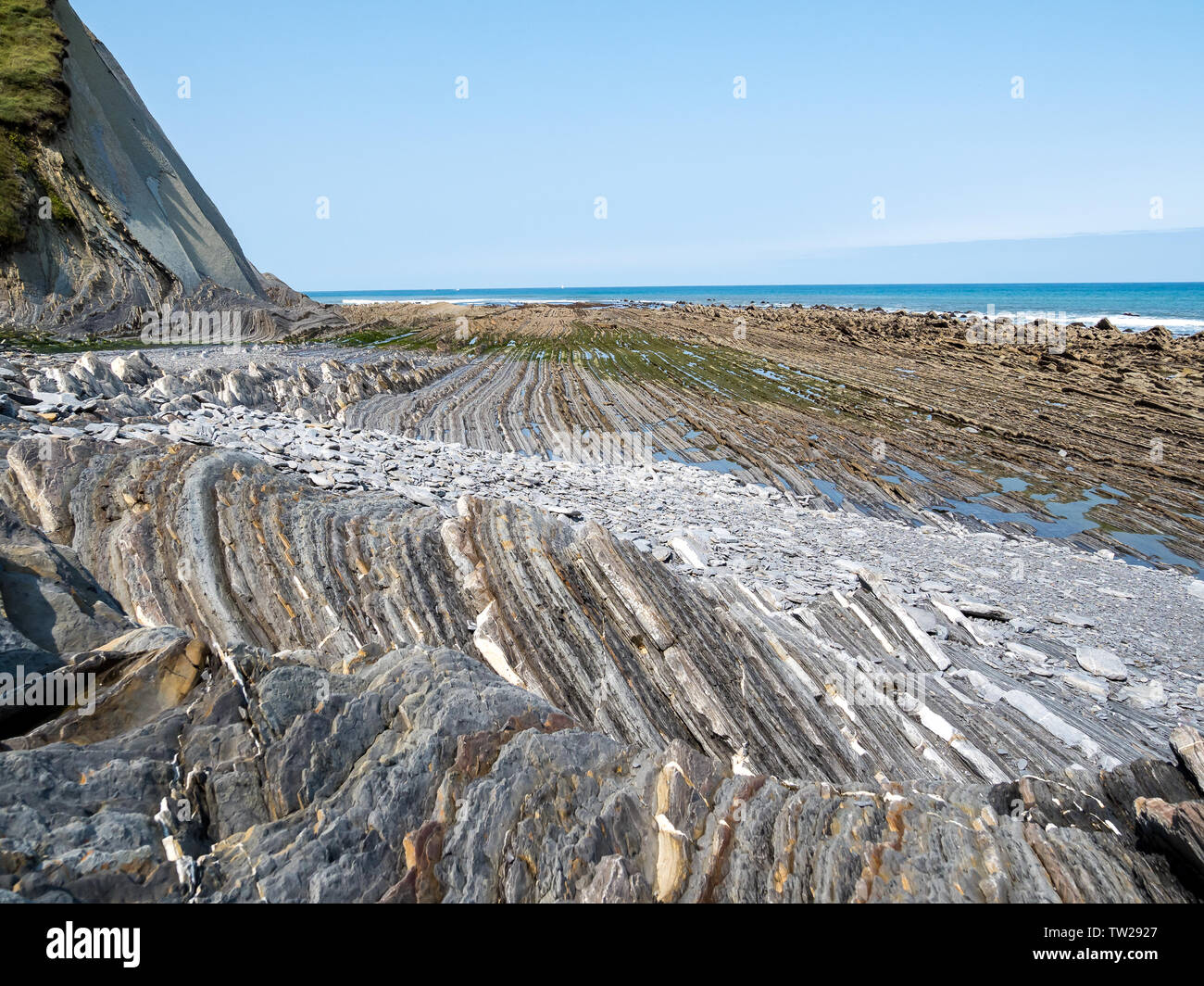 Flysch Coast of Sakoneta, Zumaia, Spain. Flysch is a sequence of ...