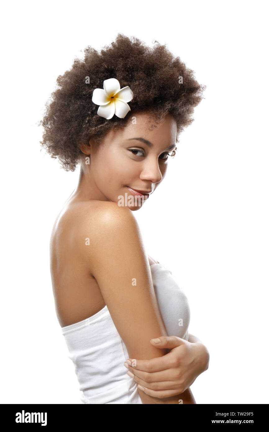 Beautiful African girl on white background Stock Photo - Alamy