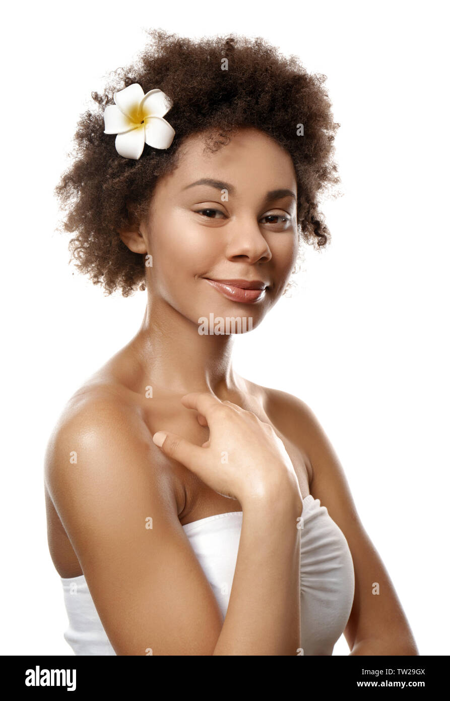 Beautiful African girl on white background Stock Photo - Alamy