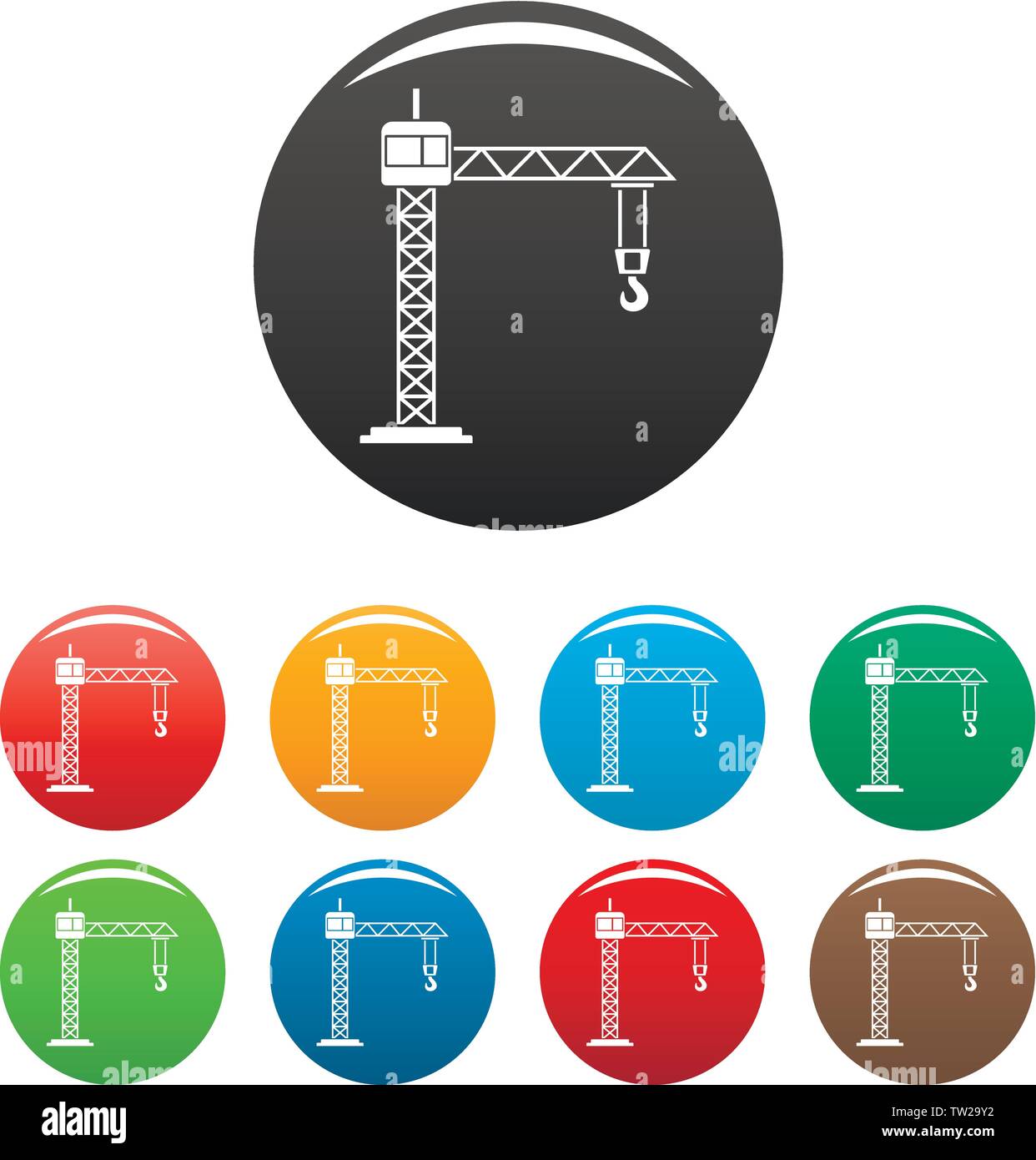 Construction crane icons set 9 color vector isolated on white for any ...