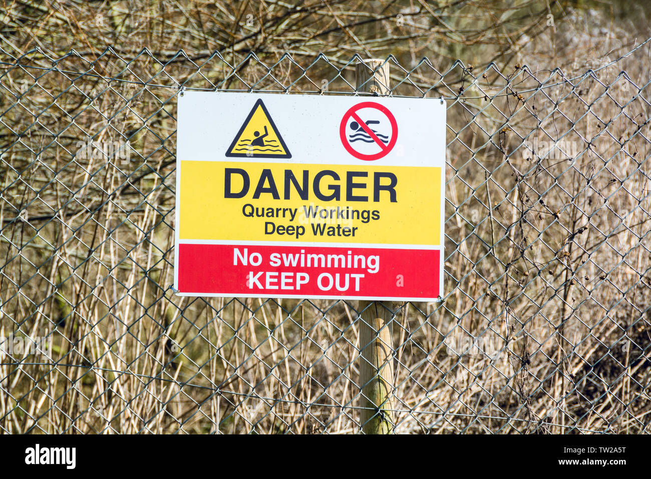 Danger sign of Deep Water seen in early Spring - 1 Stock Photo - Alamy