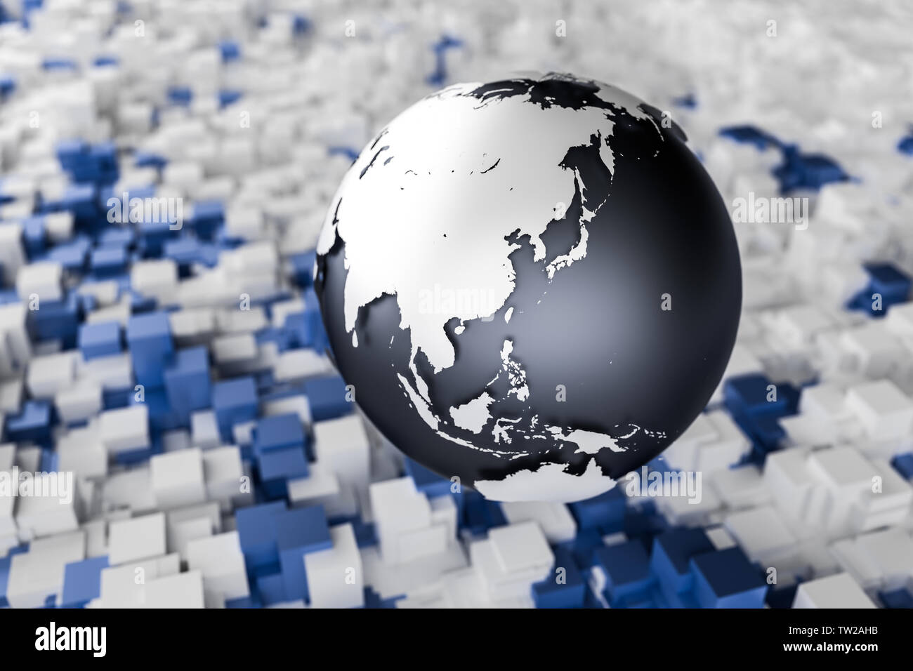 Earth model with square terrain, three-dimensional rendering Stock ...