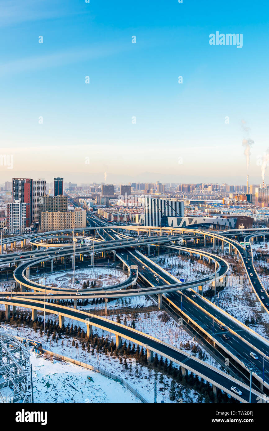 Scenery of Xingan South Road overpass in Hohhot, Inner Mongolia, China ...