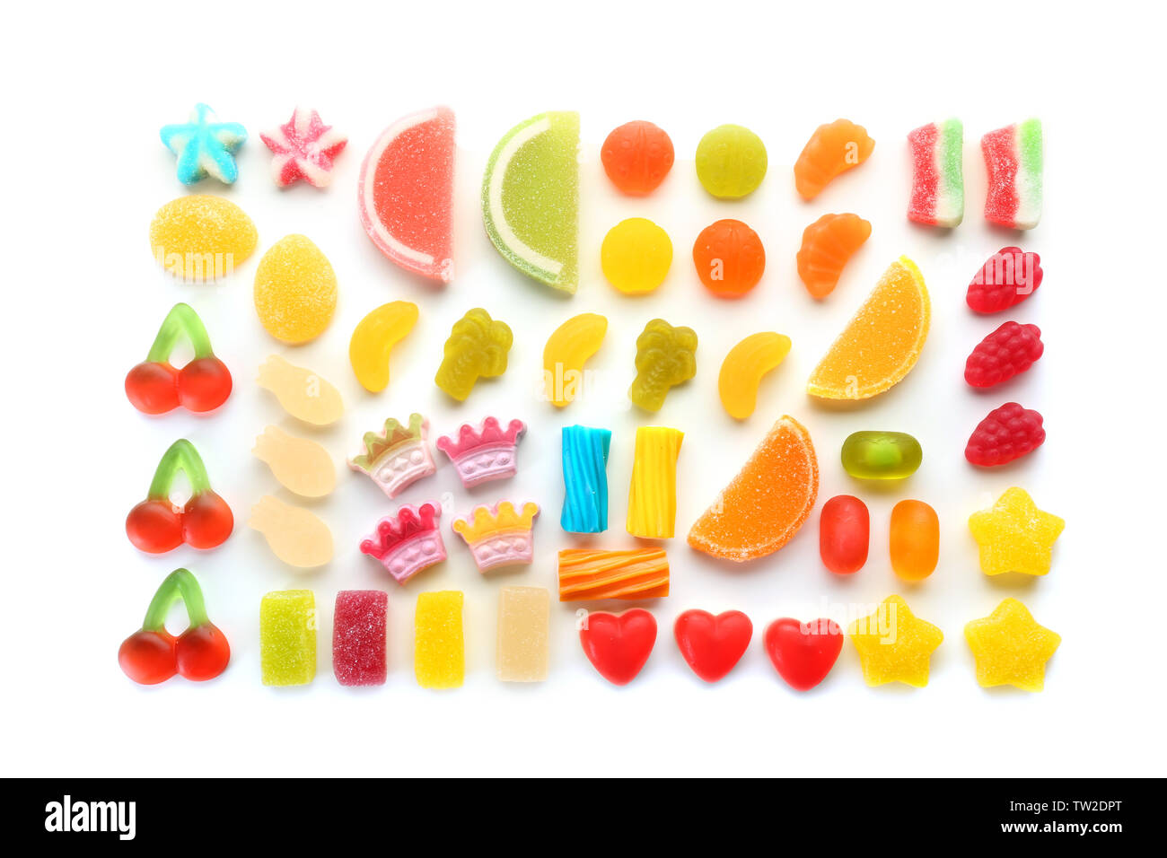 Composition of colorful jelly candies on white background Stock Photo ...