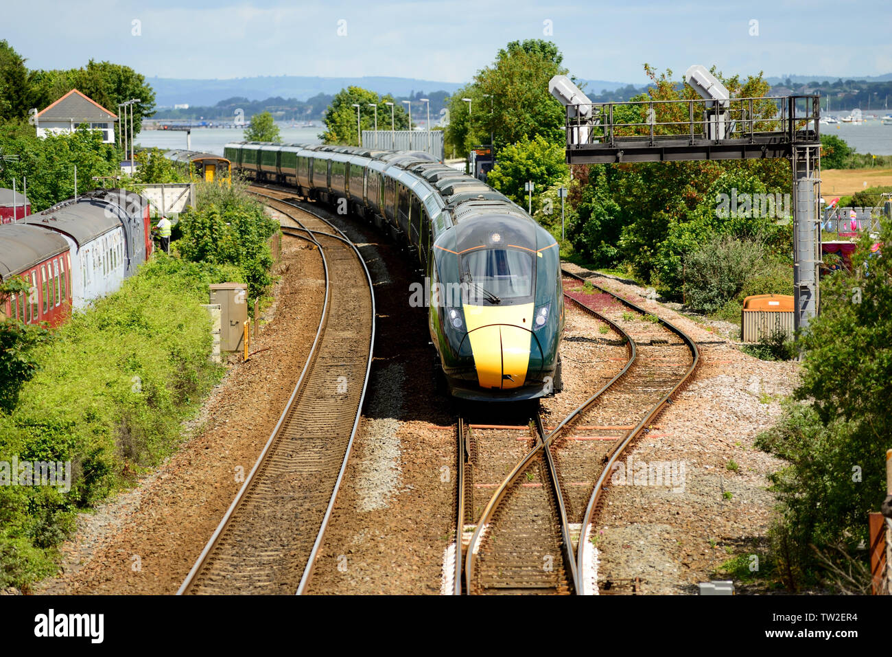 A westbound Great Western Railway class 800 train passing at Dawlish ...