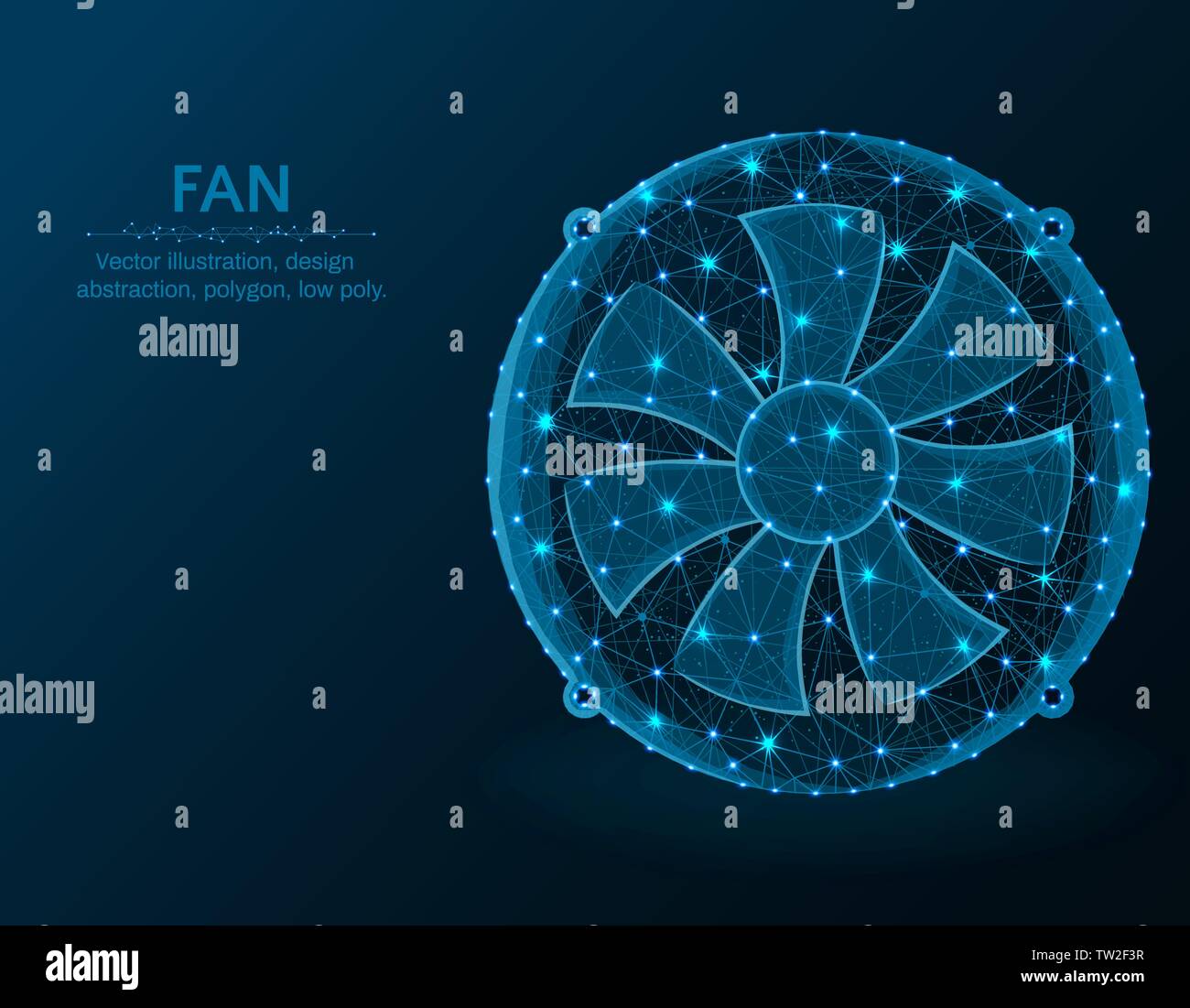 Fan low poly graphic model, polygonal electronic equipment, cooling ...