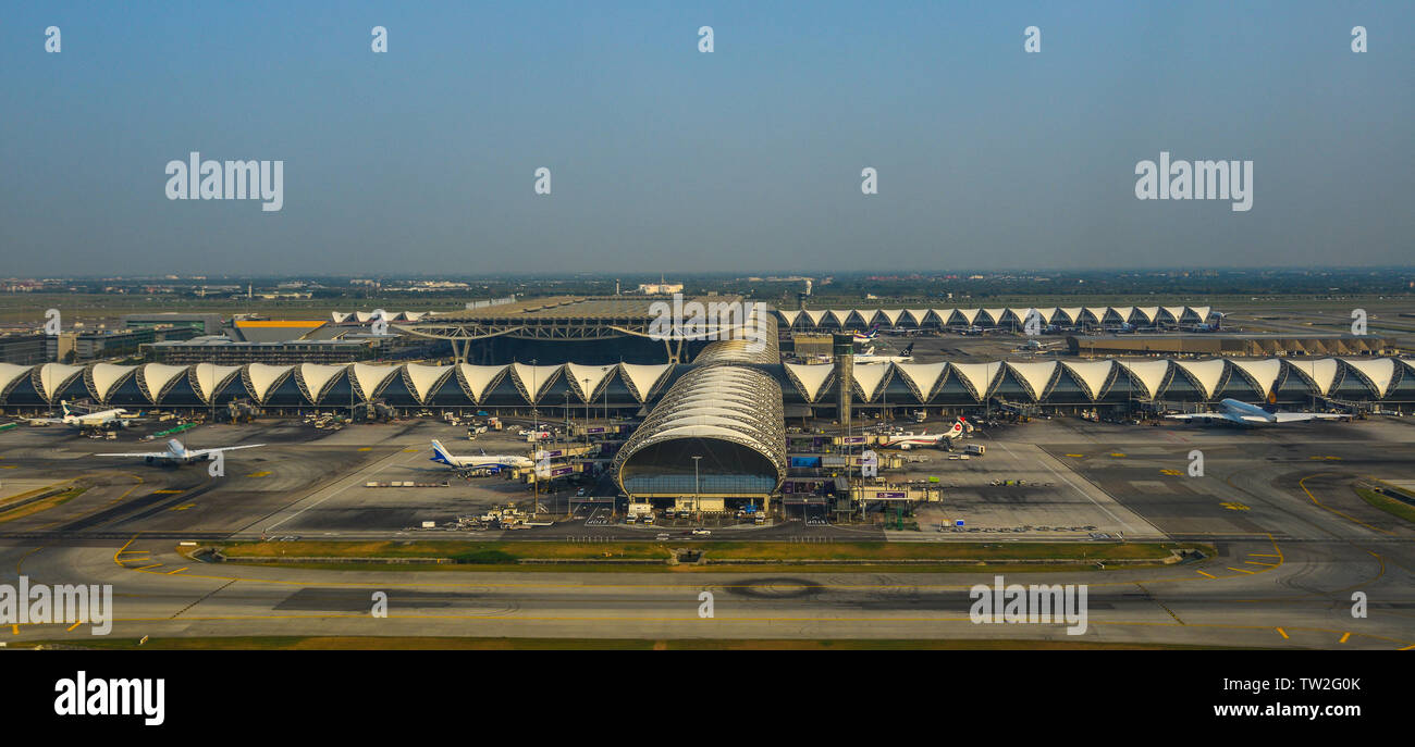 Bangkok, Thailand - Dec 25, 2018. Aerial view of Bangkok Suvarnabhumi ...