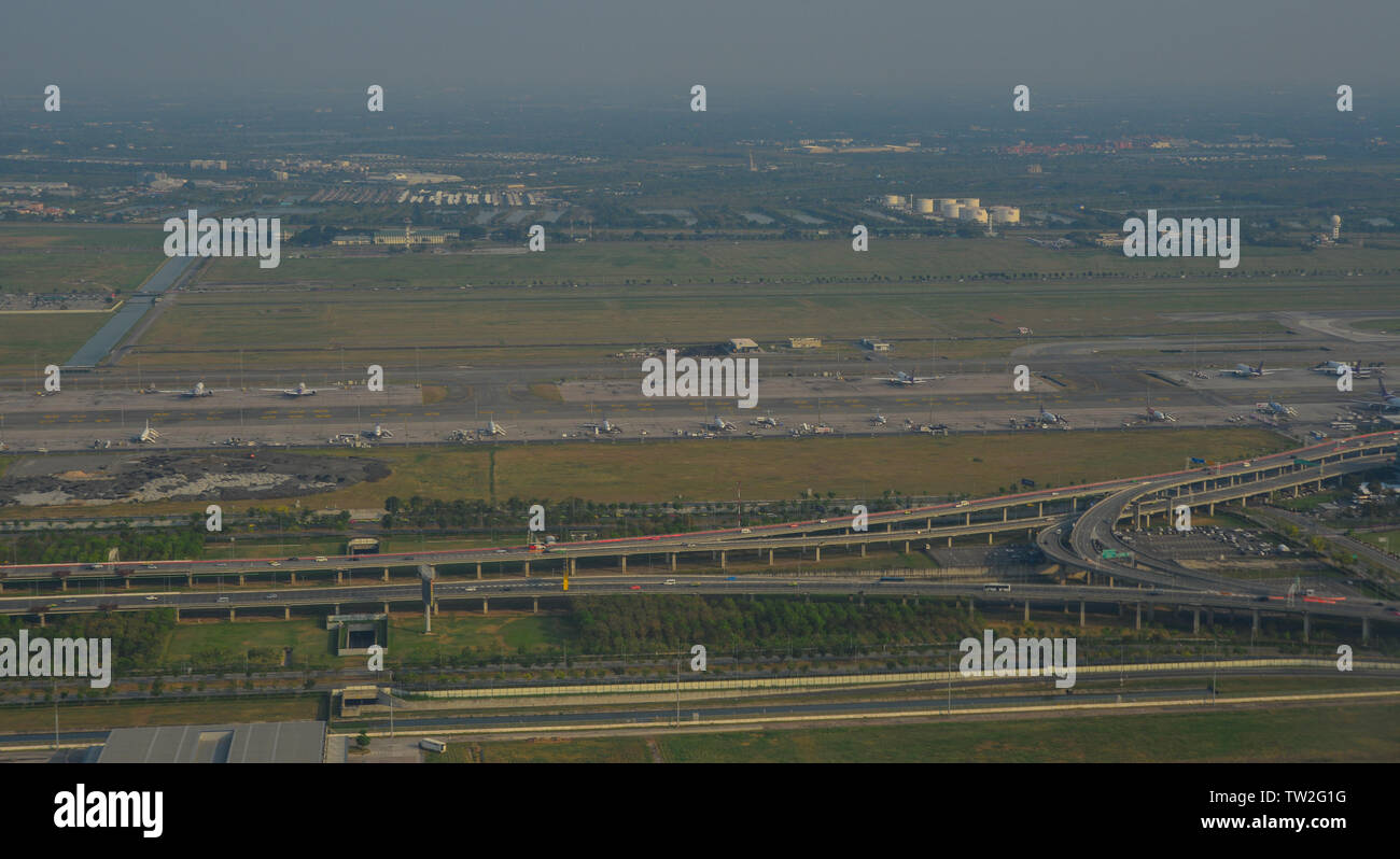Bangkok, Thailand - Dec 25, 2018. Aerial view of Bangkok countryside ...