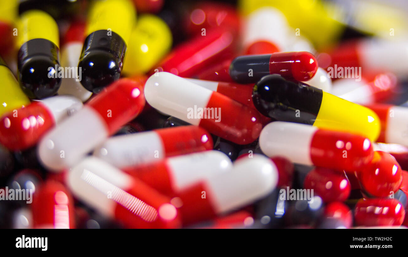 Close up of many different pills and tablets medicine isolated on white ...