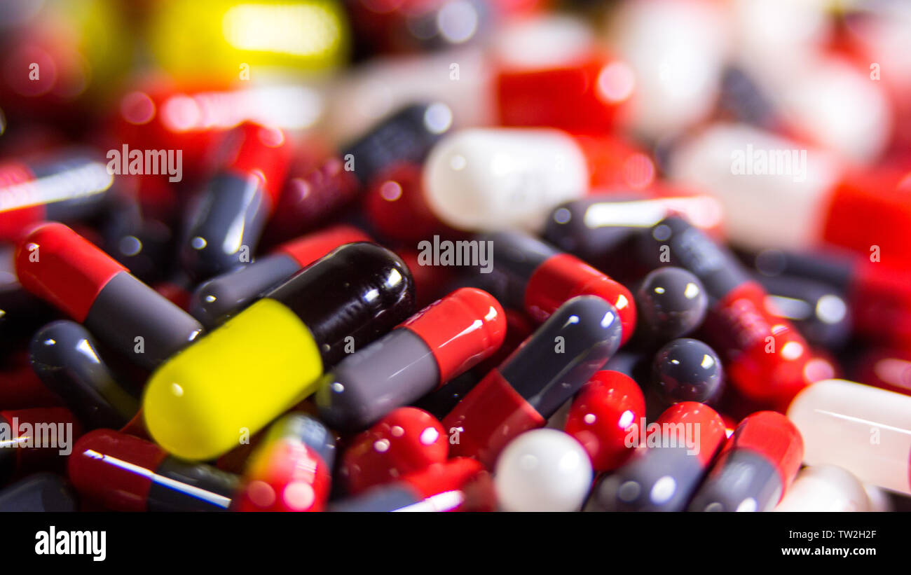 Close up of many different pills and tablets medicine isolated on white ...