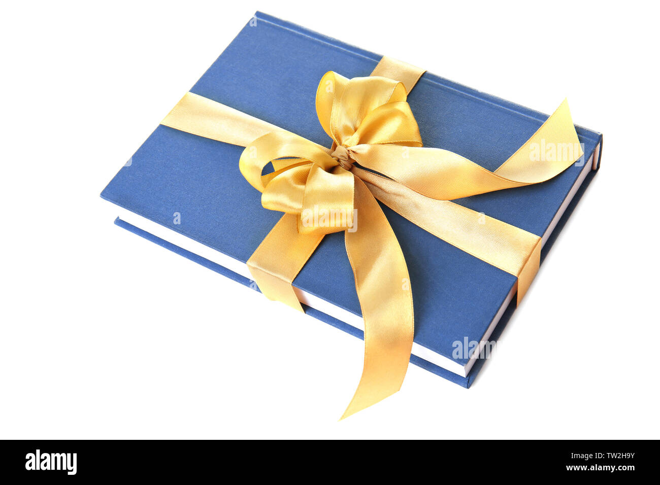 Book with ribbon as gift on white background Stock Photo - Alamy