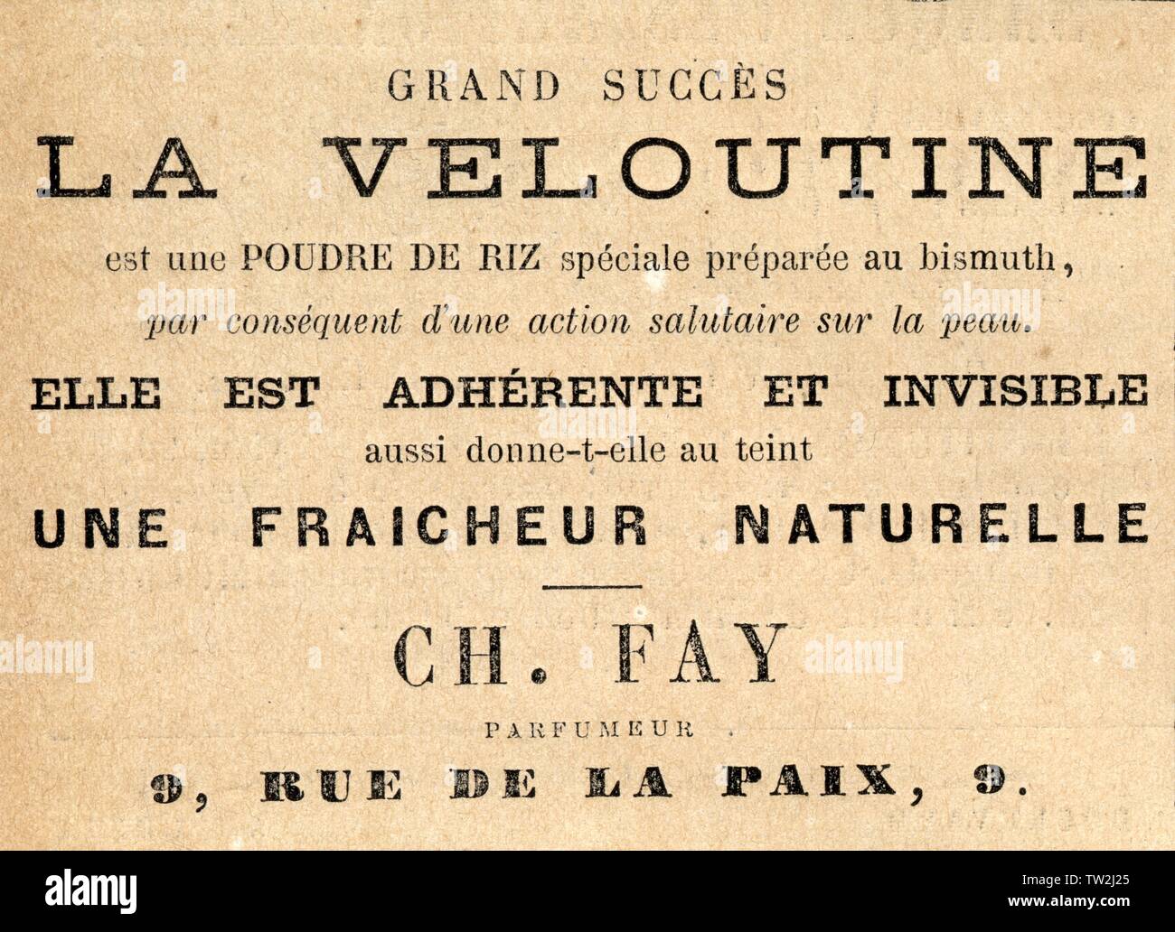 PUBLICITÉ ANCIENNE. LA VELOUTINE. 1871 Stock Photo - Alamy