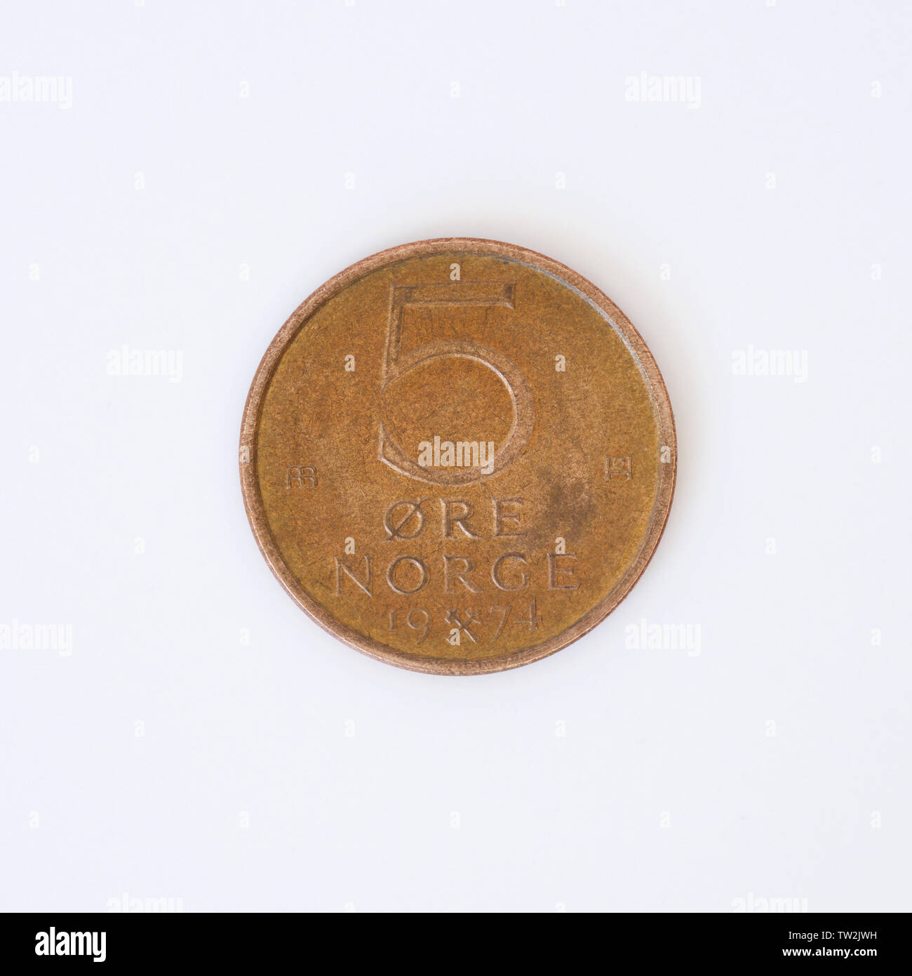Norway 5 Øre - Olav V Coin - 1971 Stock Photo - Alamy