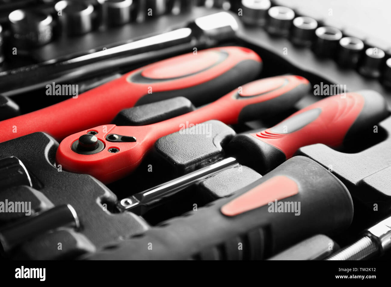 Box with set of tools for car repair, closeup Stock Photo - Alamy