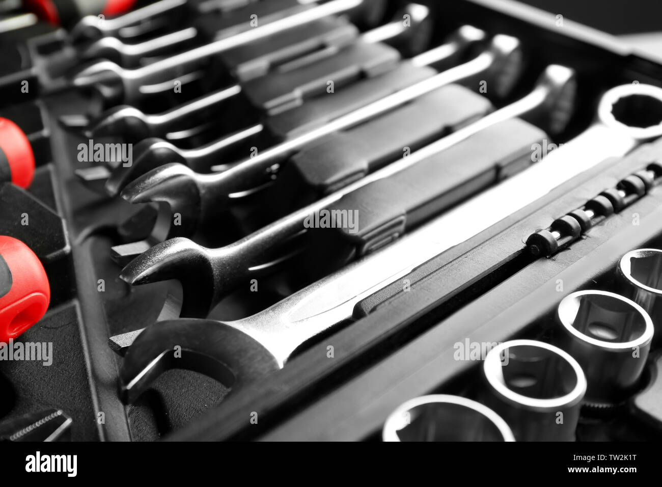 Box with set of tools for car repair, closeup Stock Photo - Alamy