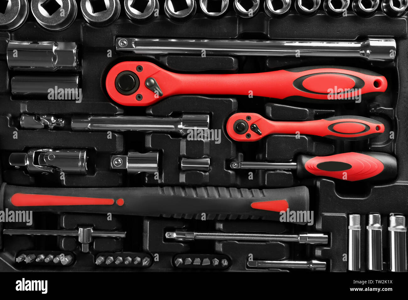 Box with set of tools, top view Stock Photo - Alamy