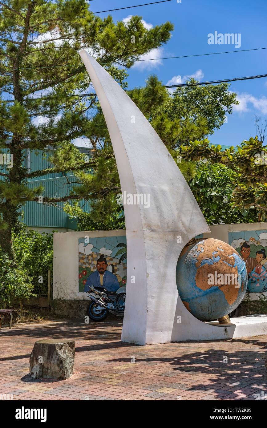 Earth shaped Stone monument at the Okinawa Convention Center in Ginowan ...