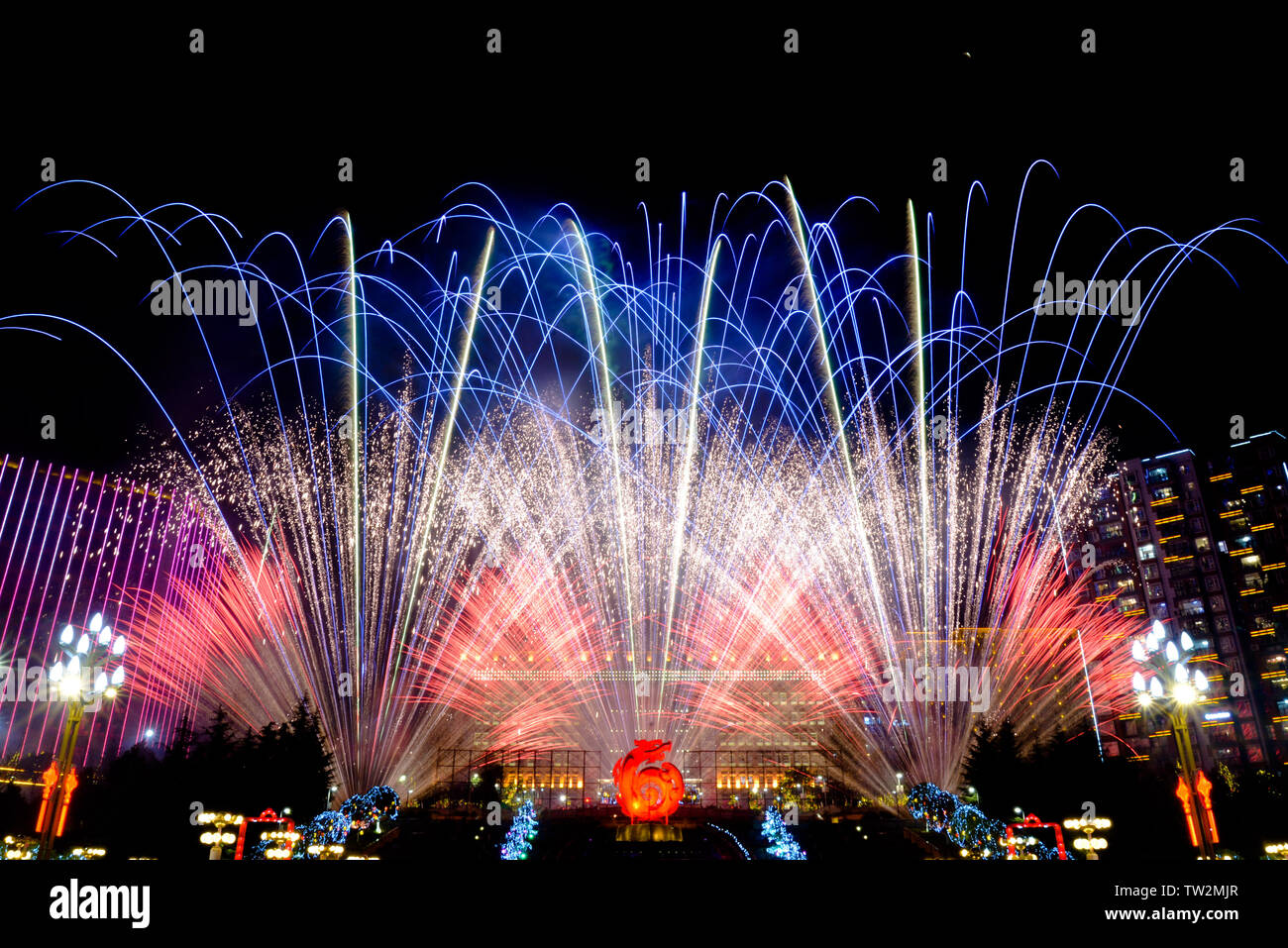 The beauty of the beam of fireworks Stock Photo - Alamy