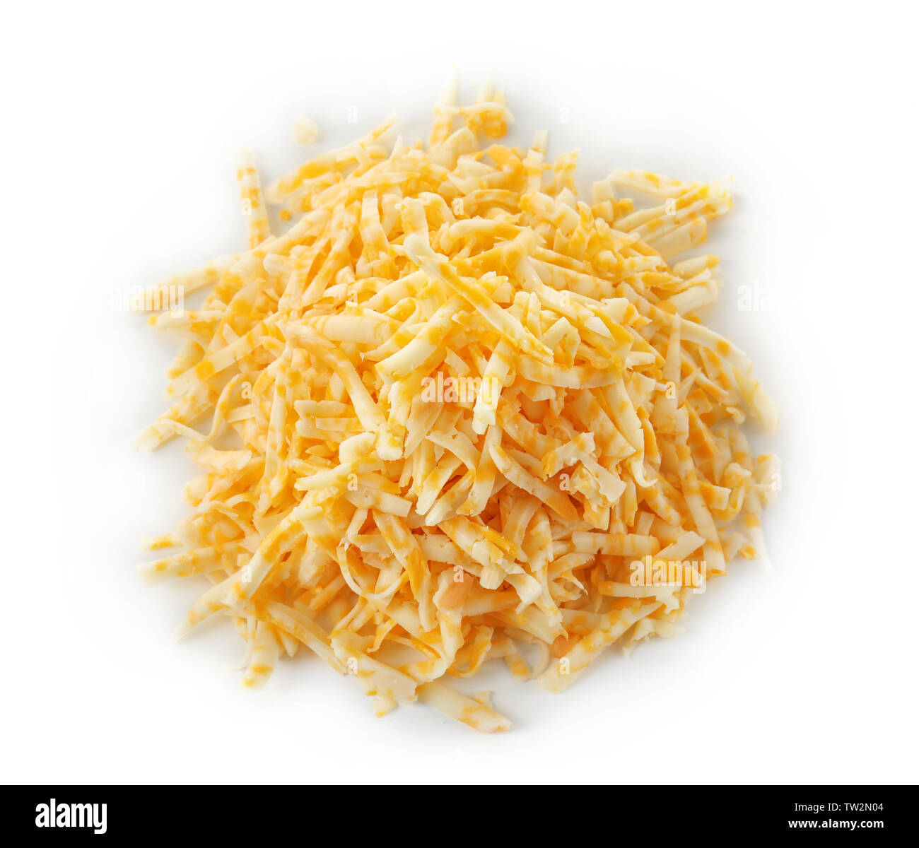 Pile of grated cheese on white background Stock Photo - Alamy