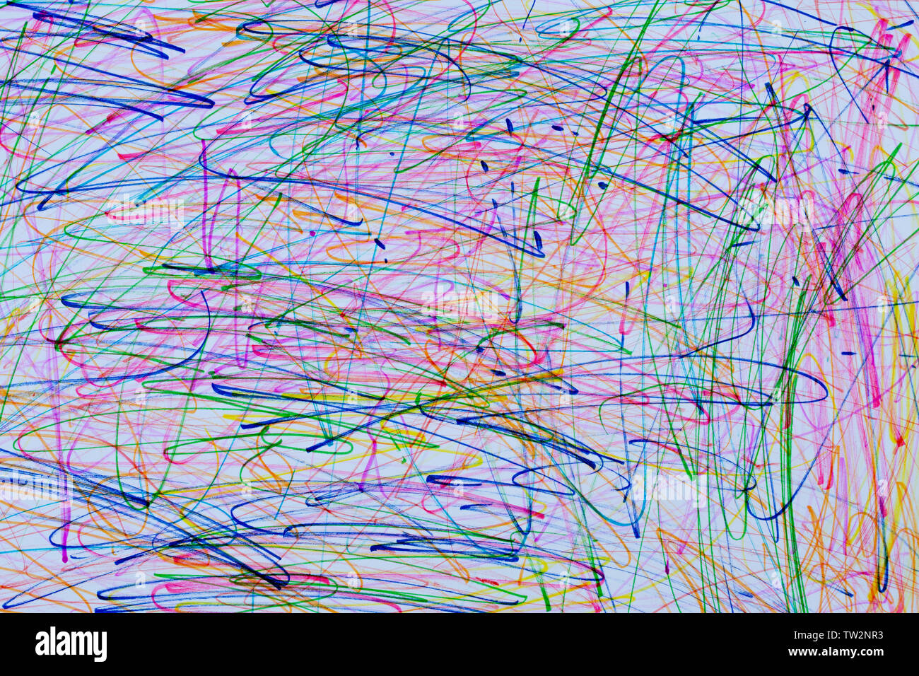 children 's drawing abstract lines preschool age, colors. Top view ...