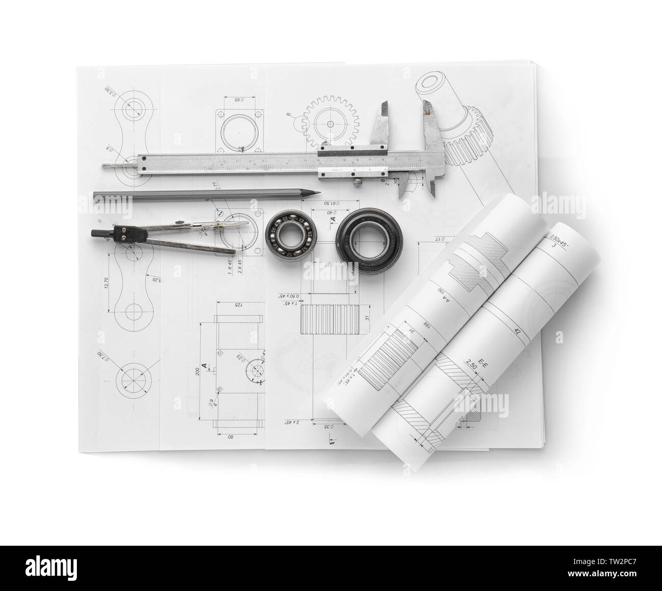 Mechanical engineering blueprint Cut Out Stock Images & Pictures - Alamy