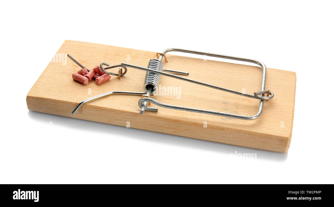 Mouse trap with rat poison on white background Stock Photo - Alamy